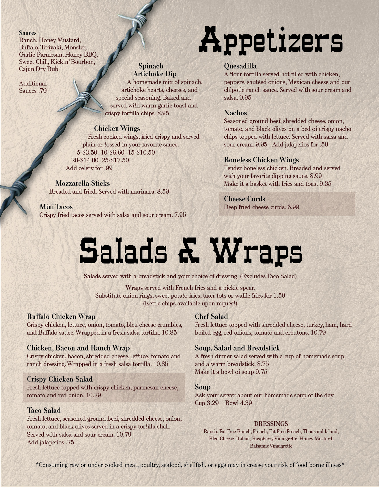 Menu (Appetizers, Salads & Wraps) | Triple R Grill and Bar